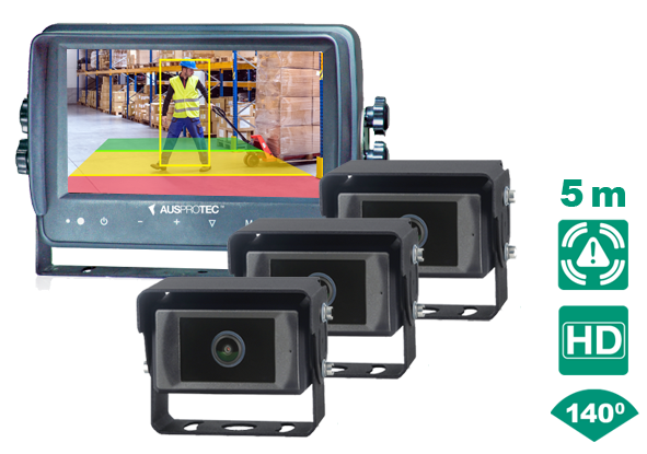 PEDESTRIAN ALERT CAMERA KIT 3 CAMERA 7" WATERPROOF 5M LOOM - RCT