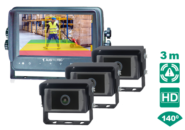 PEDESTRIAN ALERT CAMERA KIT 3 CAMERA 7" WATERPROOF 3M LOOM - RCT