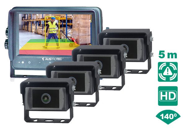 PEDESTRIAN ALERT CAMERA KIT 4 CAMERA 7" WATERPROOF 5M LOOM - RCT