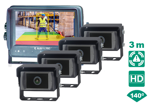 PEDESTRIAN ALERT CAMERA KIT 4 CAMERA 7" WATERPROOF 3M LOOM - RCT